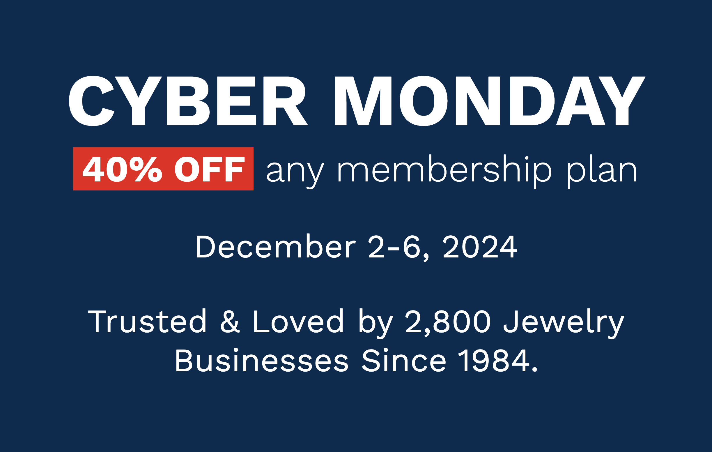 Cyber Monday - 40% OFF any membership plan Dec 2-6, 2024